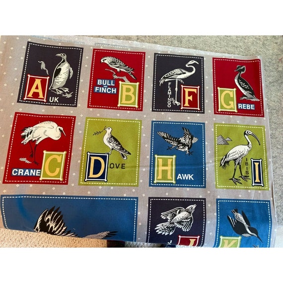 Panel Alphabet Abc's Birds of a Feather Gray Cotton Fabric | Etsy