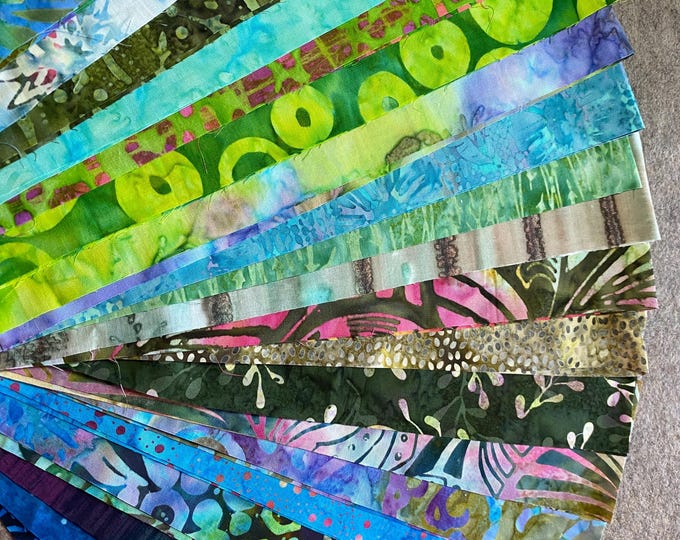 Batik Fabric Strips 20 Pieces 2.5"x 21" Ribbon Jelly Roll Blue Green - Etsy