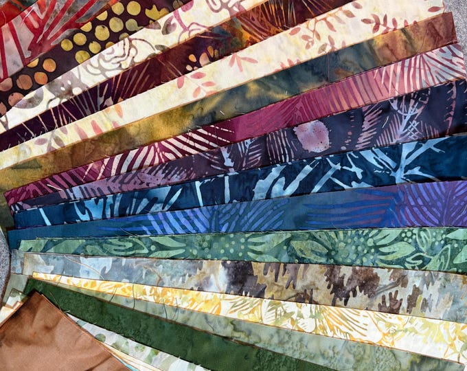 Batik Cotton Fabric Strips 20 Pieces 2.5"x 21" Ribbon Earthtones Note ...