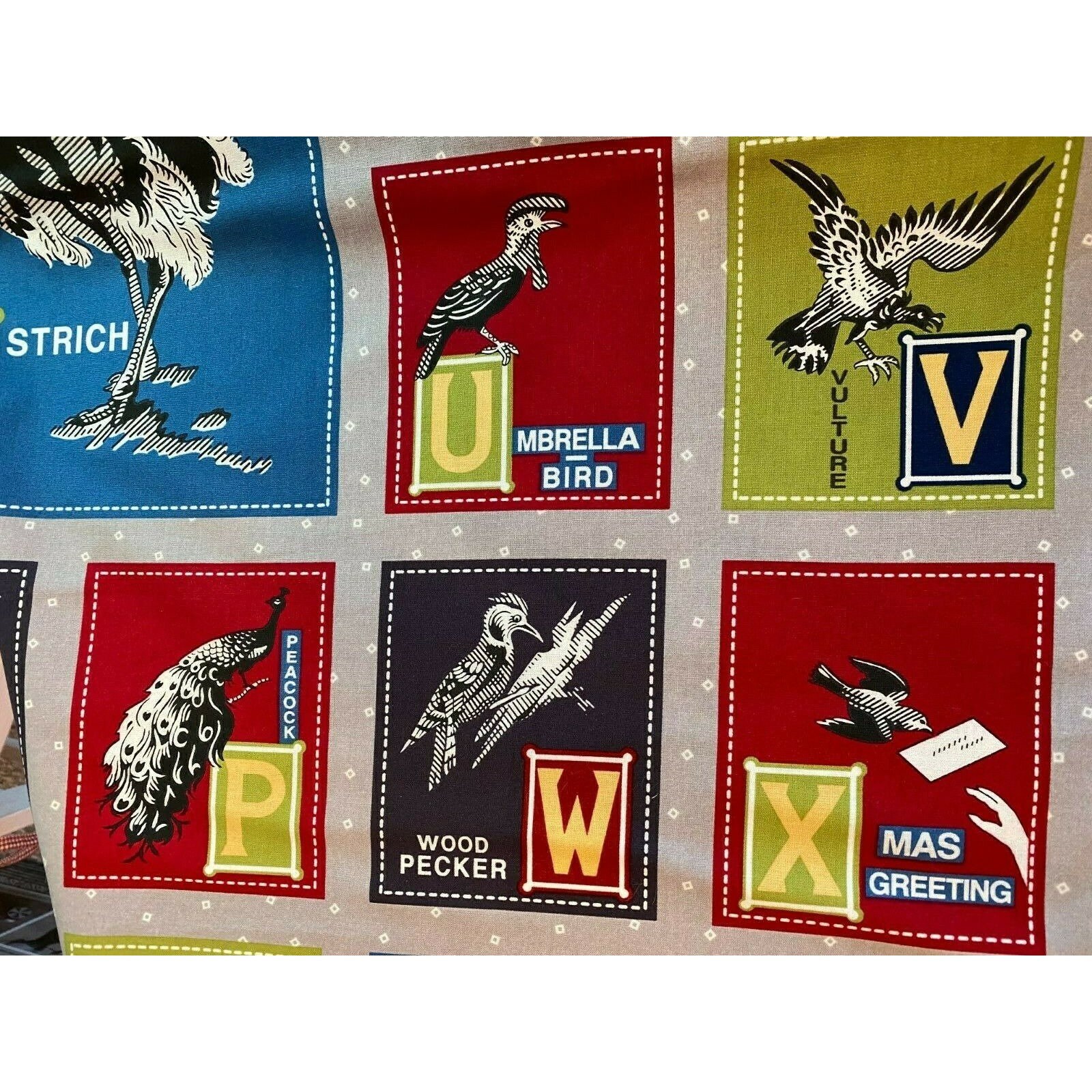 Panel Alphabet Abc's Birds of a Feather Gray Cotton Fabric | Etsy