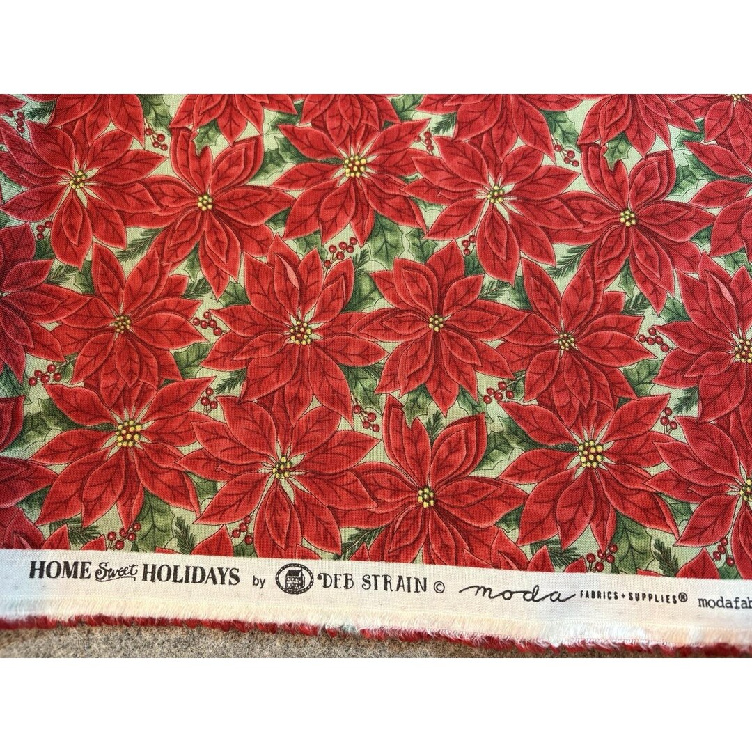 Deb Strain Moda Cotton Christmas Fabric Poinsettias Choice of Size - Etsy