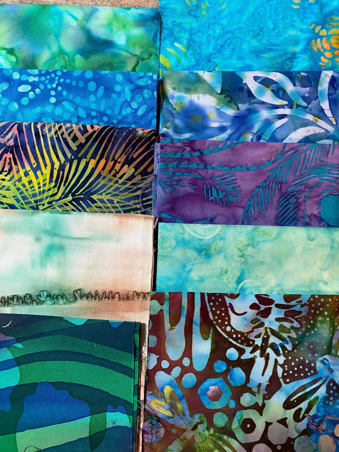 Batik Cotton Fabric Lot of 10 Scraps 9 X 22, Blues Greens Modern - Etsy