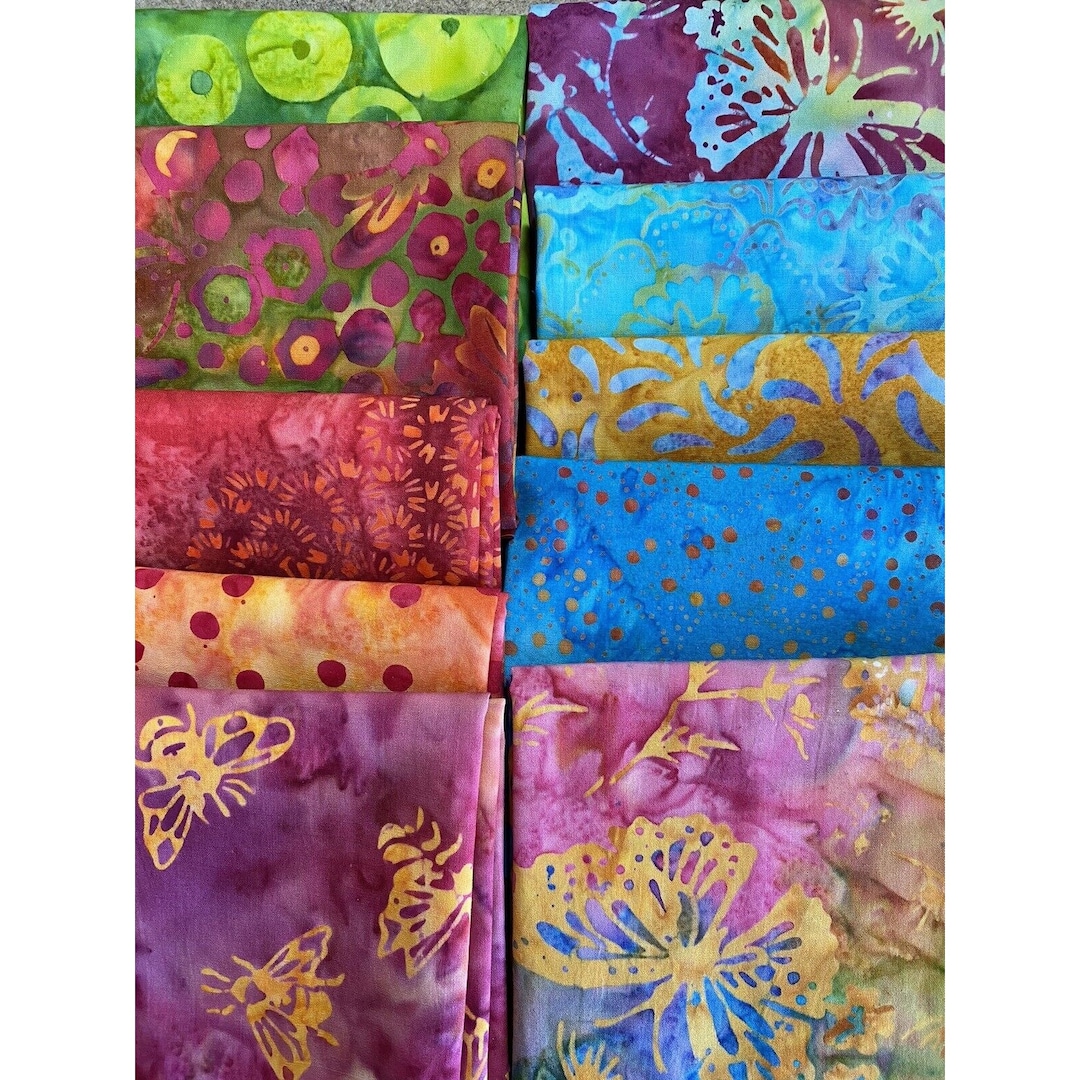 Batik Cotton Fabric Lot of 10 Scraps 9 X 21, Brights Butterfly - Etsy