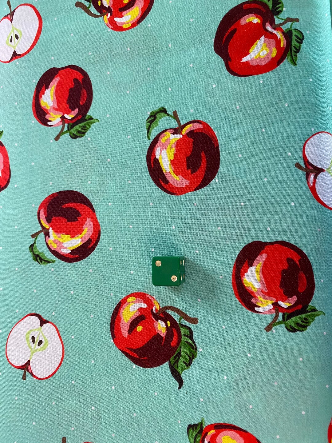 Retro Vintage Style Red Apple Cotton Fabric on Aqua Robert Kaufman ...