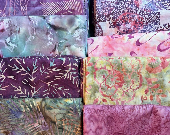 Batik Cotton Fabric Lot of 10 Fat Eighths Scraps 9" X 21" Purple ...