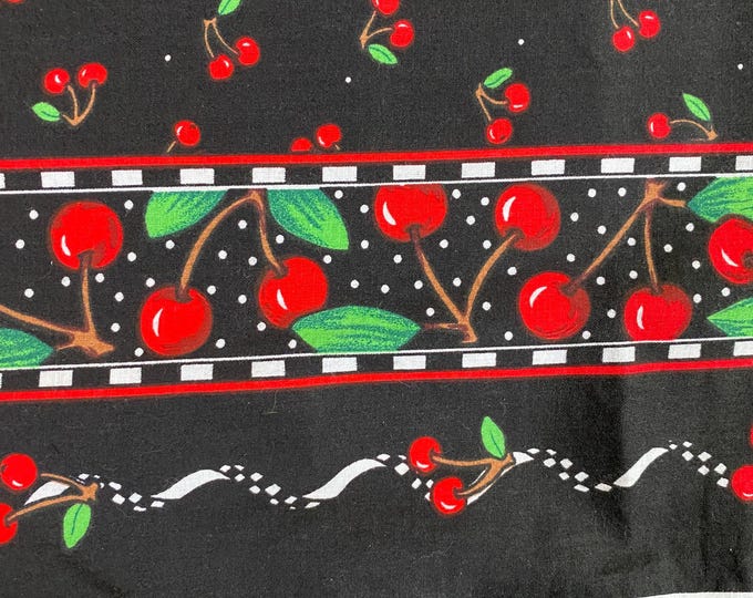 Cherry Border Print Cotton Fabric Black Red - Etsy