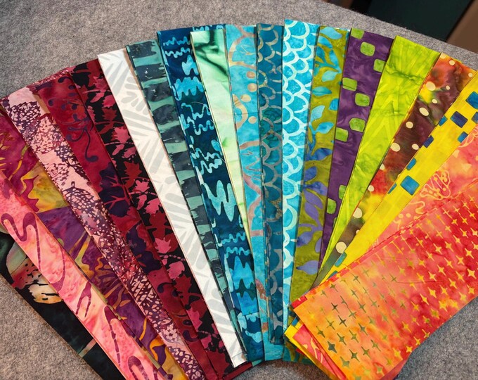 Batik Fabric Strips 20 Pieces 2.5"x 42-44" Ribbon Jelly Roll Variety ...