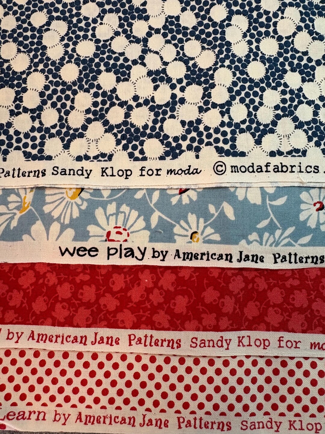 American Jane Cotton Fabric Moda Bundle 1/3 Yds Lot of 4 Red Blue - Etsy