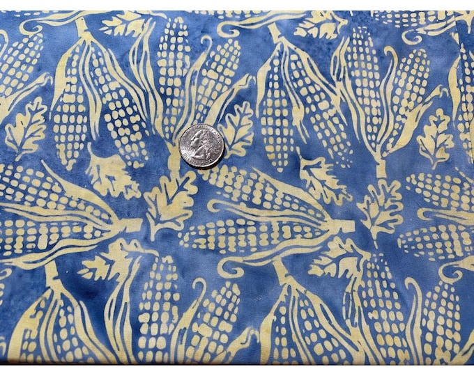 Batik Cotton Fabric Blue Yellow Corn Leaves Harvest Kitchen BTHY - Etsy