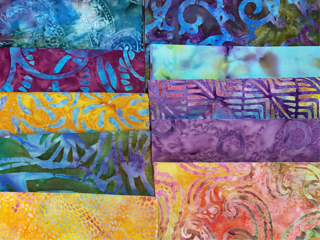 Lot of 10 Cotton Batik Fabric Scraps 9 X 21 Gold Blue Purple - Etsy