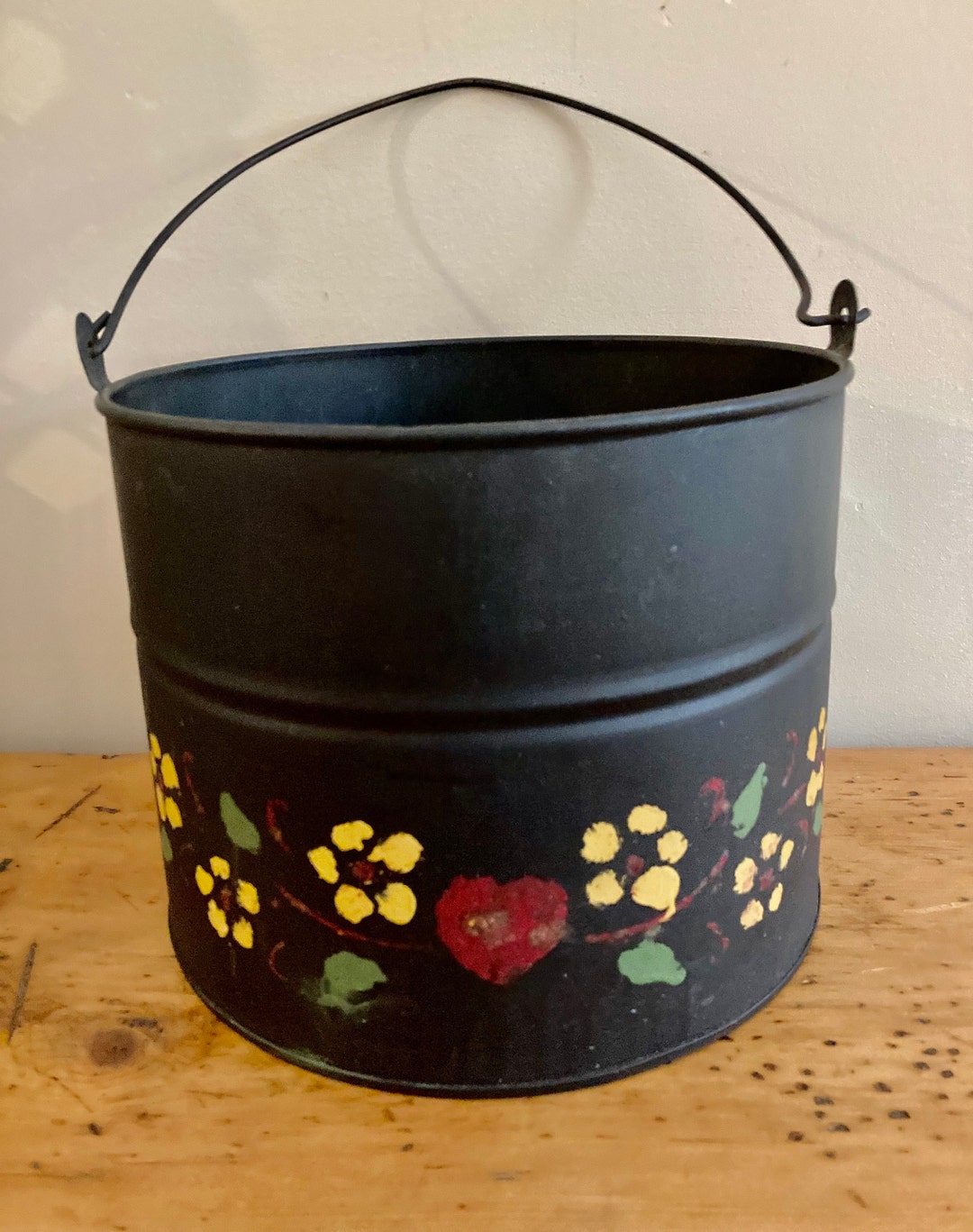 Vintage Hand Painted Berry Pail Metal Bucket With Handle Black - Etsy