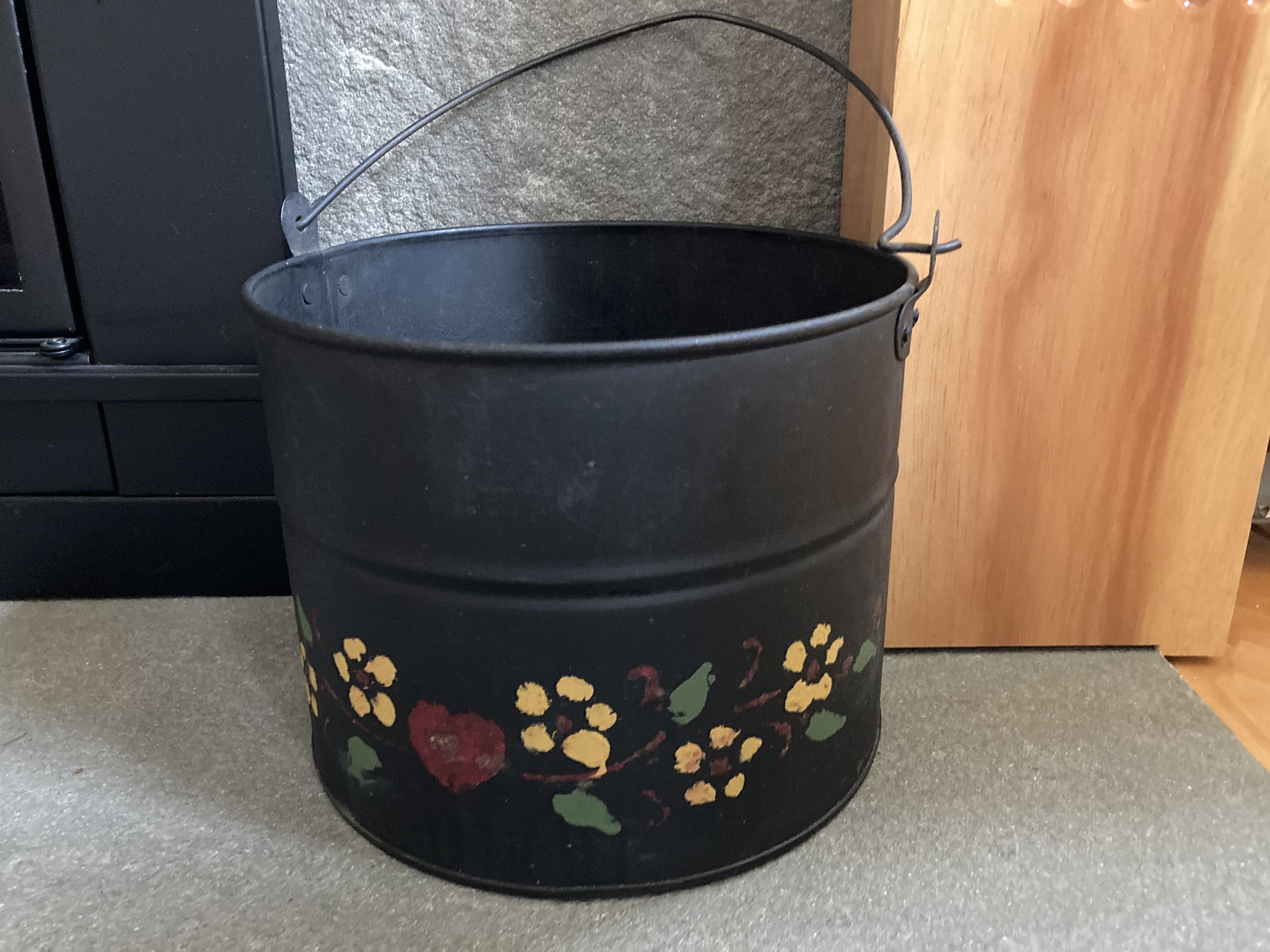 Vintage Hand Painted Berry Pail Metal Bucket With Handle Black - Etsy