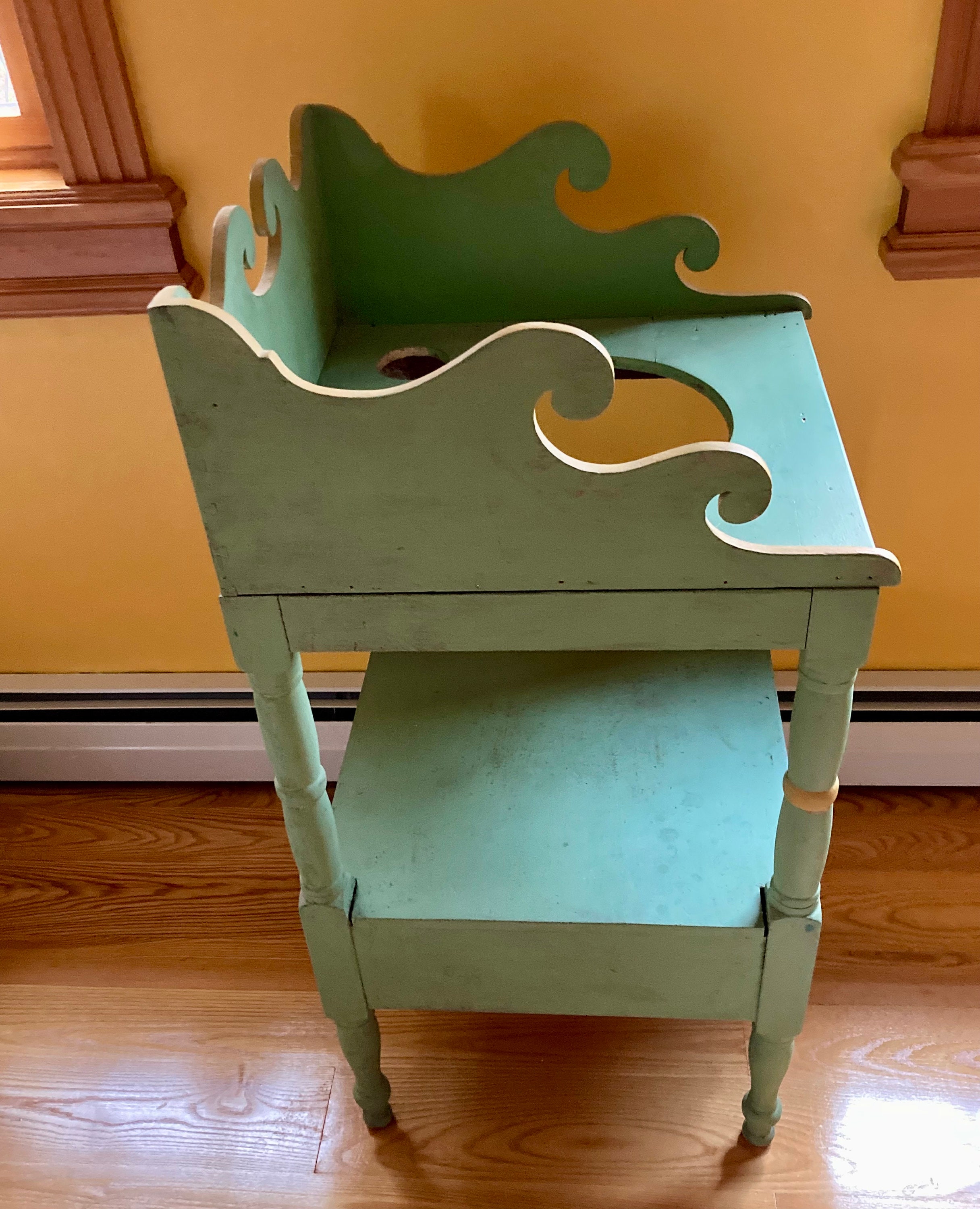 Antique Country Primitive Green Painted Washstand Commode With Semi ...