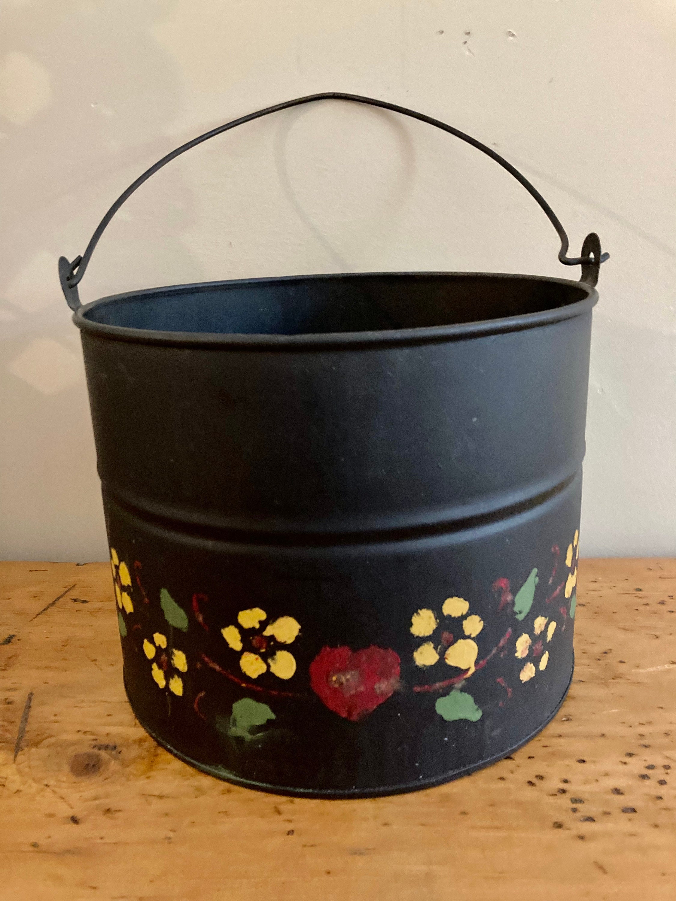 Vintage Hand Painted Berry Pail Metal Bucket With Handle Black - Etsy