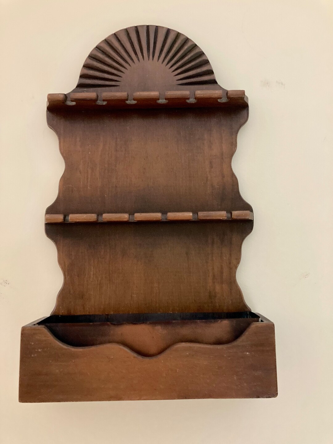 Vintage Wooden Spoon Rack for 12 Spoons With Copper Storage Compartment ...