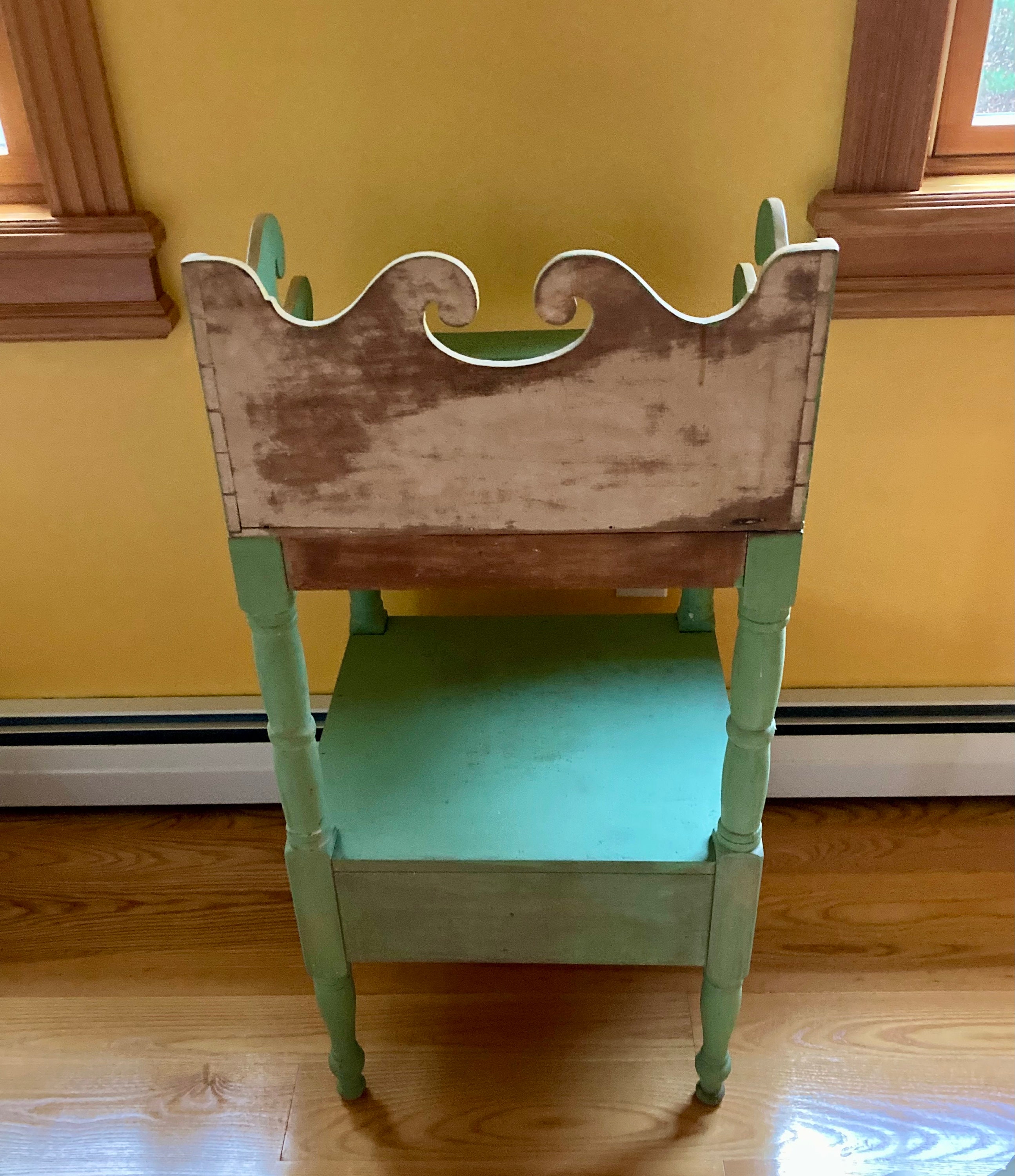 Antique Country Primitive Green Painted Washstand Commode With Semi ...