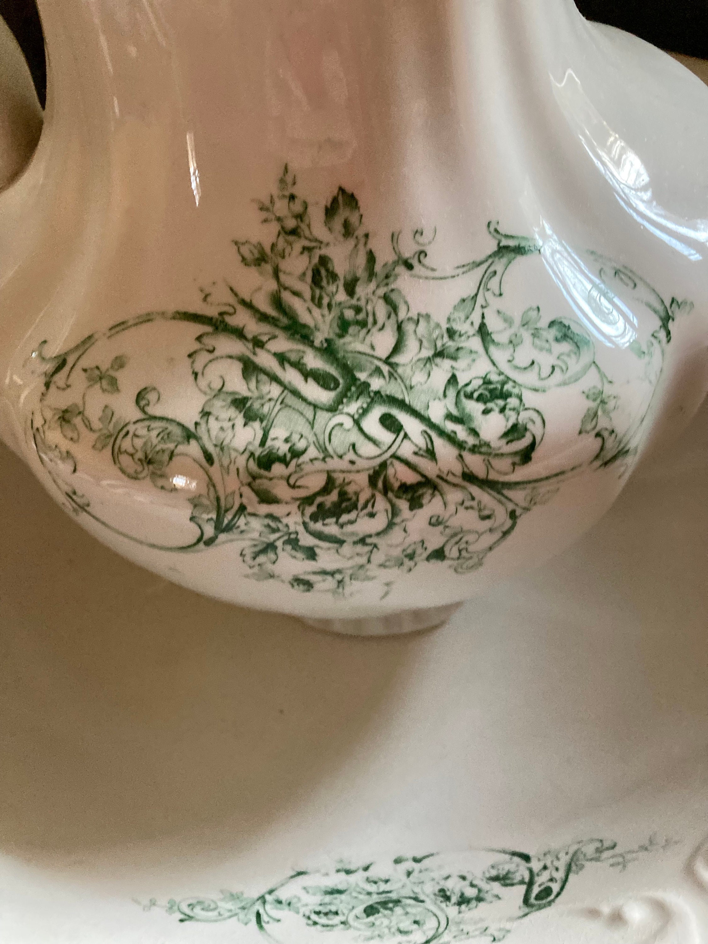 Antique Country Primitive Green Painted Washstand Commode With Semi ...