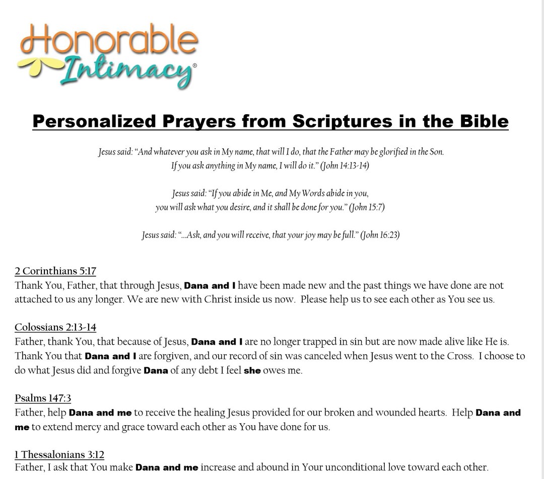 Honorable Intimacy® Original Personalized Prayers for Husband and Wife ...