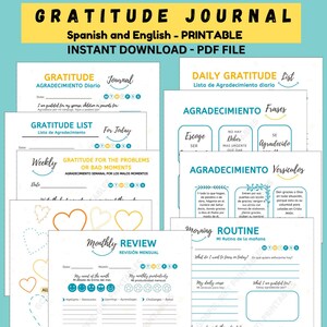 Gratitude Journal Printable in Spanish and English, Gratitude Worksheet ...