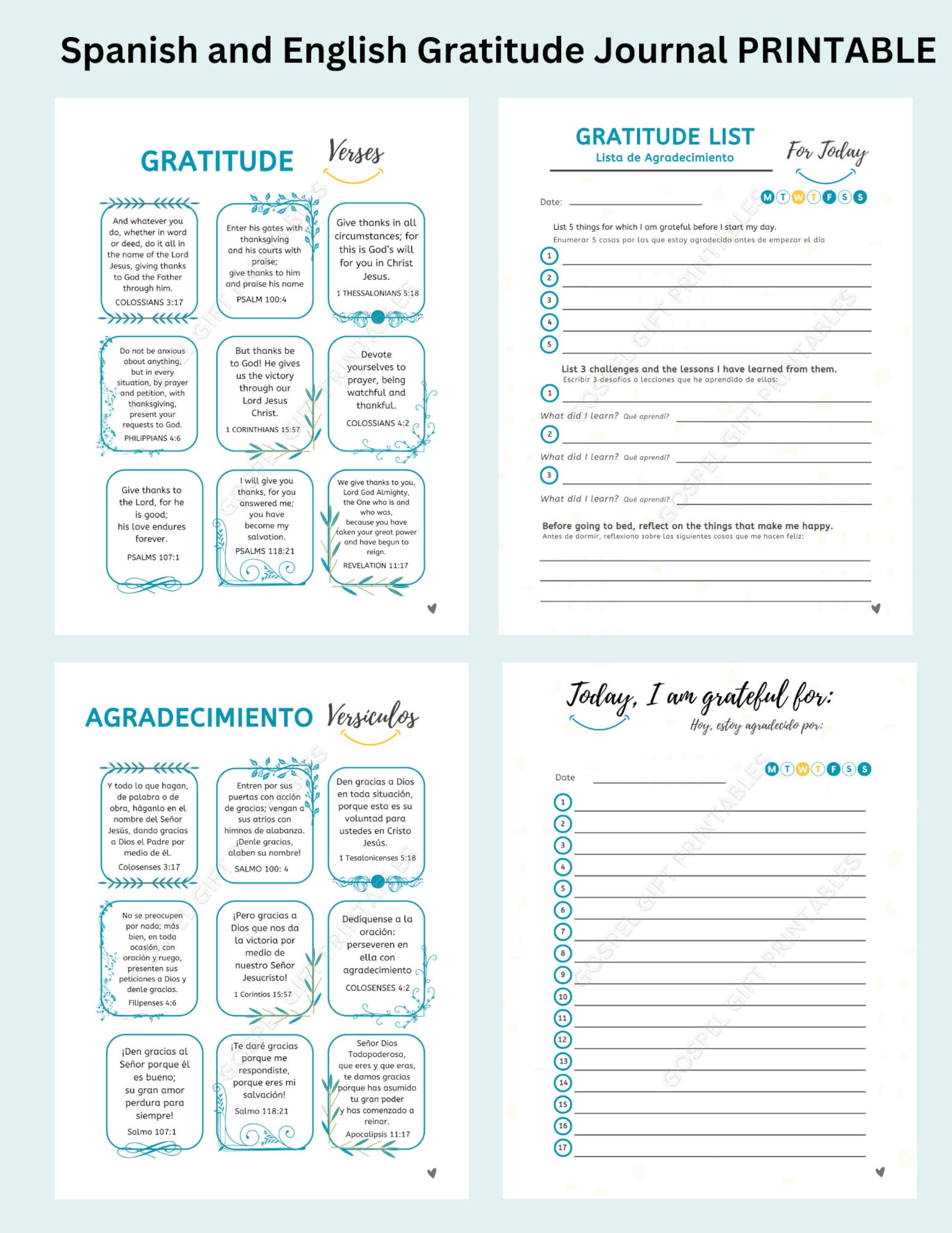 Gratitude Journal Printable in Spanish and English, Gratitude Worksheet ...