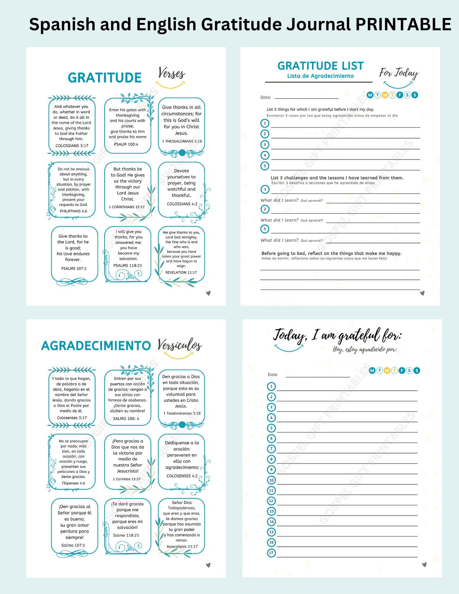 Gratitude Journal Printable in Spanish and English, Gratitude Worksheet ...