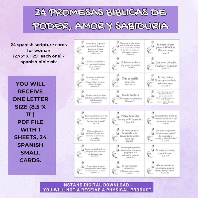 Printable Spanish Bible Verse Cards, Christian Scripture Cards, Digital ...