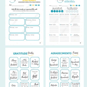 Gratitude Journal Printable in Spanish and English, Gratitude Worksheet ...
