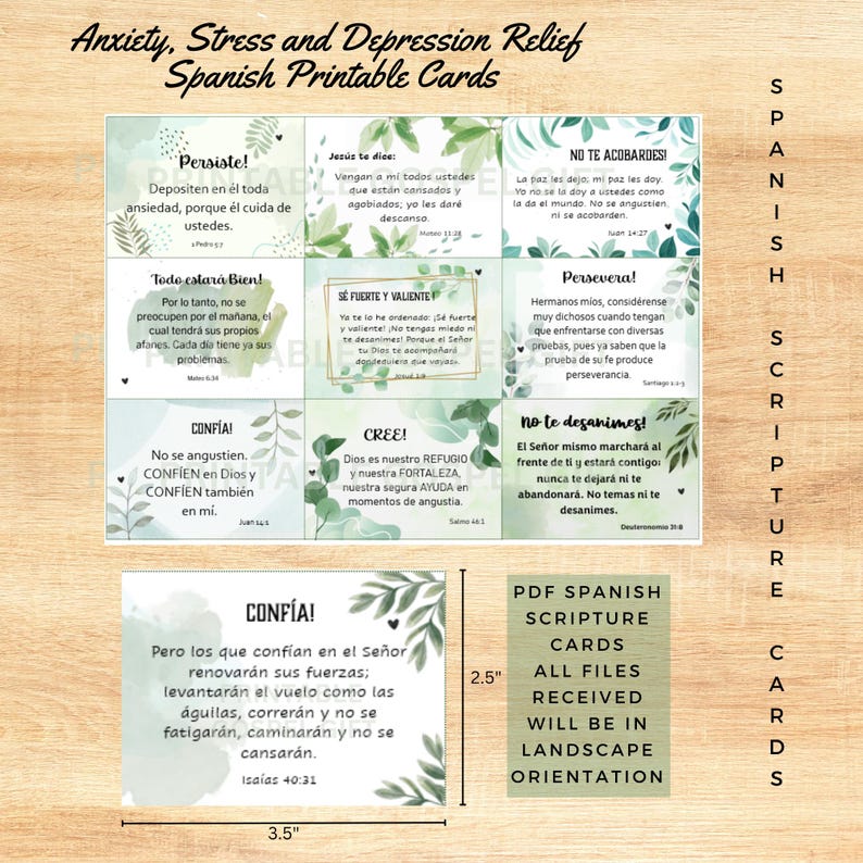 Spanish Scripture Cards Printable for Anxiety & Stress Relief - NIV ...