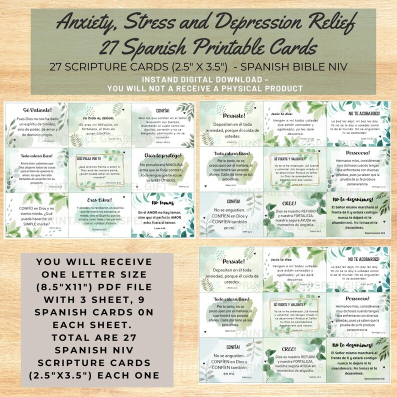 Spanish Scripture Cards Printable for Anxiety & Stress Relief - NIV ...