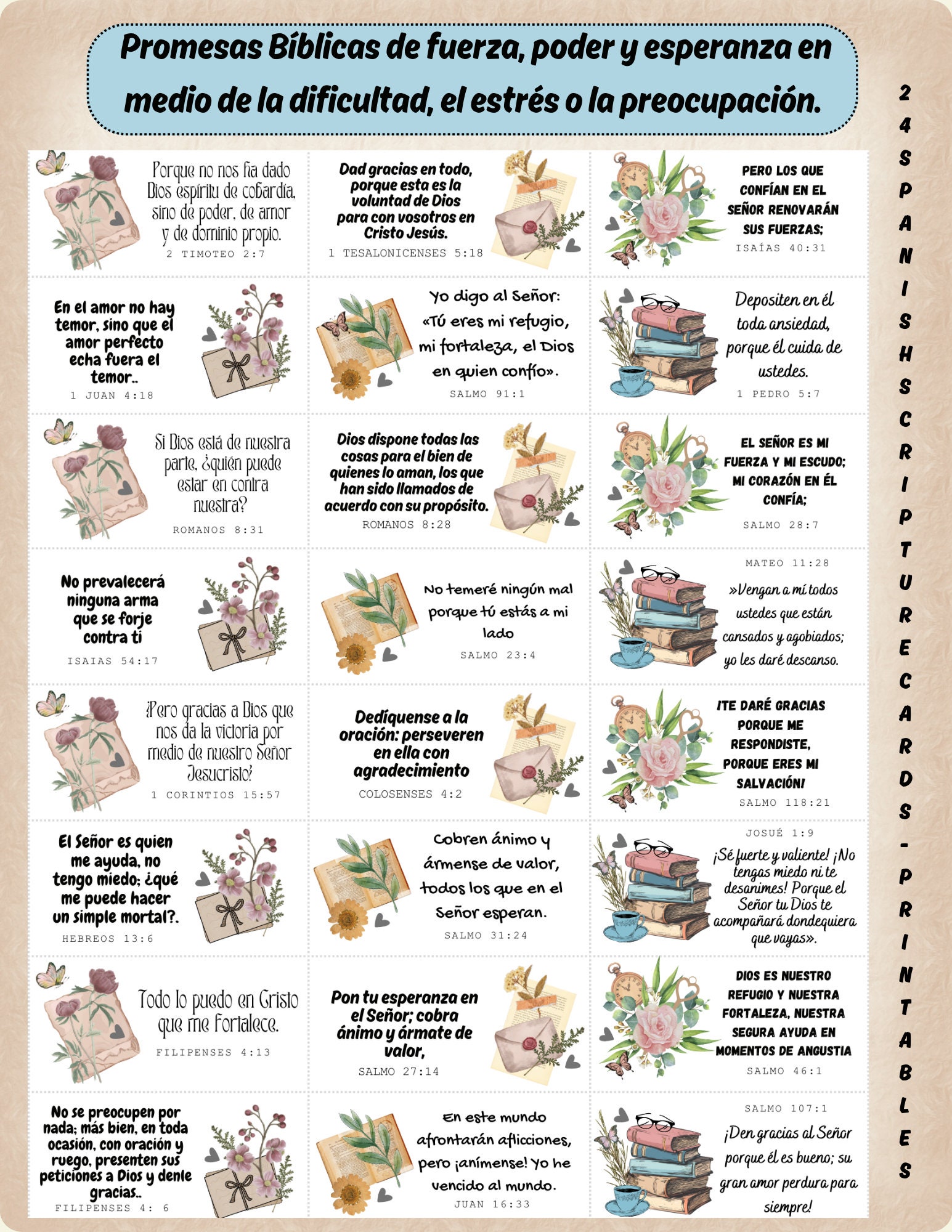 24 SPANISH Scripture Cards, Woman Card, Printable, Encouragement Bible ...