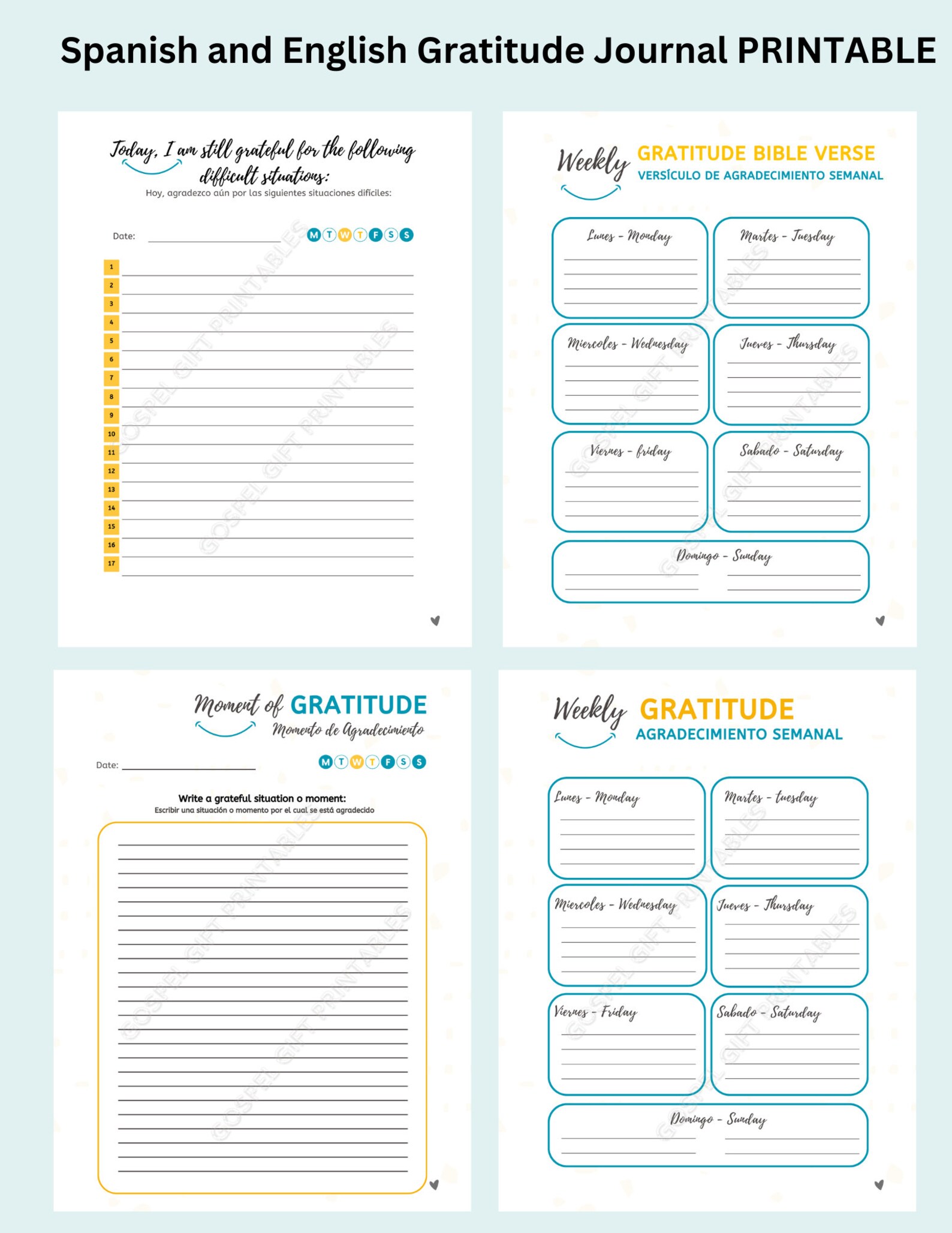 Gratitude Journal Printable in Spanish and English, Gratitude Worksheet ...