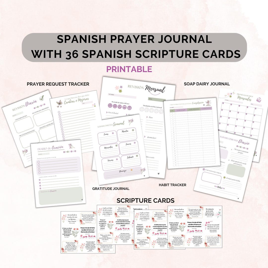 Printable Prayer Journal in Spanish With 36 Bible Verse Cards, Daily ...