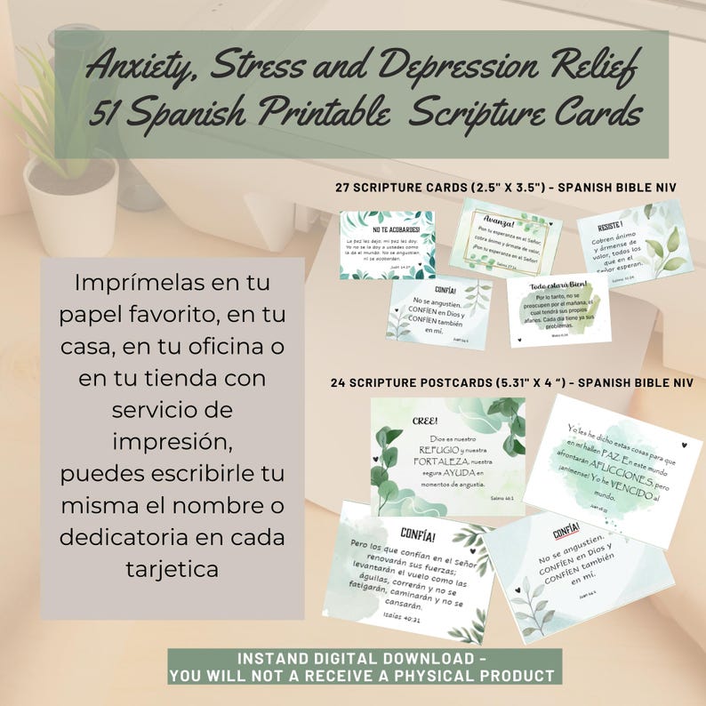 Spanish Scripture Cards Printable for Anxiety & Stress Relief - NIV ...