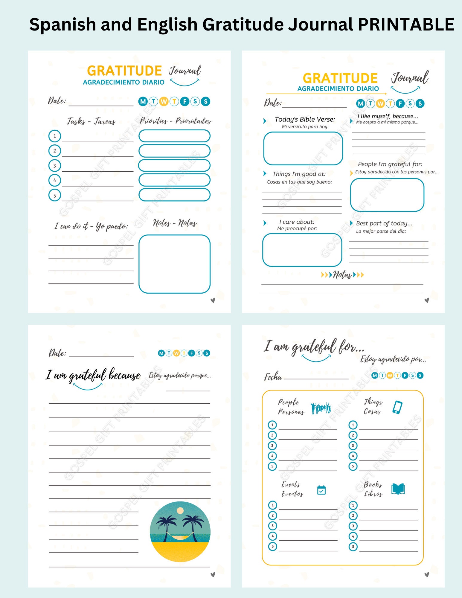 Gratitude Journal Printable in Spanish and English, Gratitude Worksheet ...