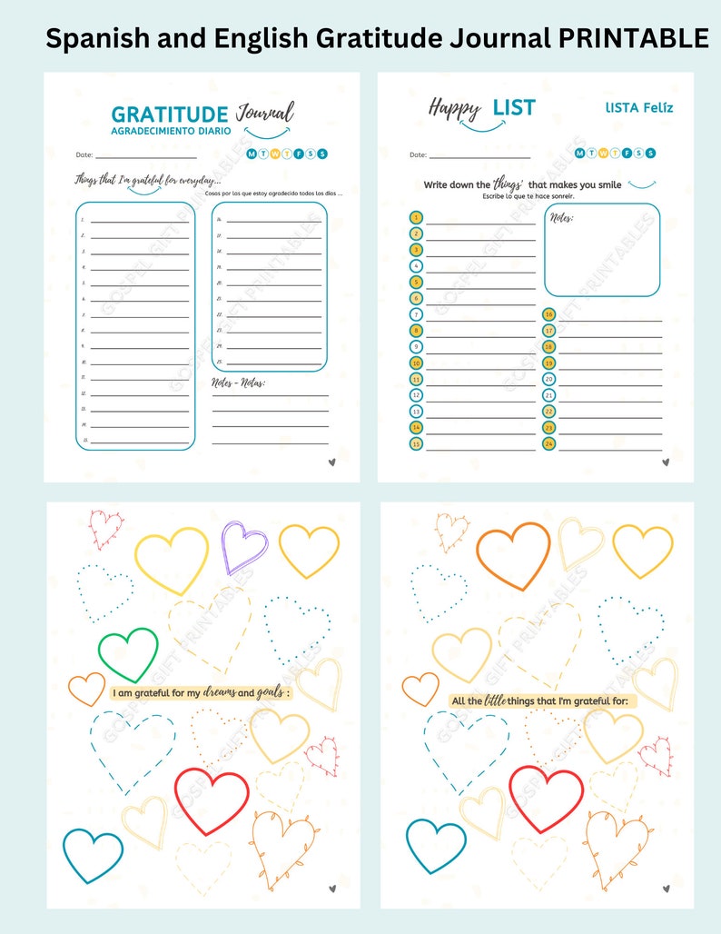 Gratitude Journal Printable in Spanish and English, Gratitude Worksheet ...