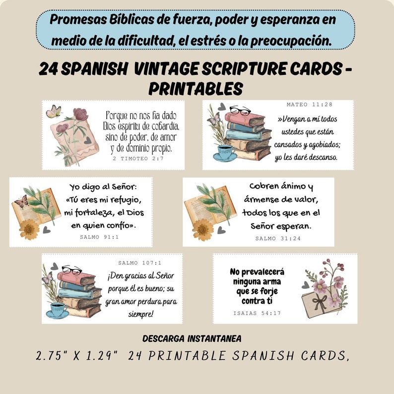 24 SPANISH Scripture Cards, Woman Card, Printable, Encouragement Bible ...