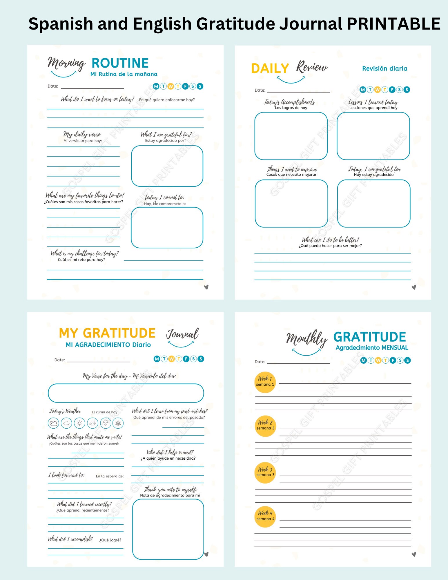 Gratitude Journal Printable in Spanish and English, Gratitude Worksheet ...