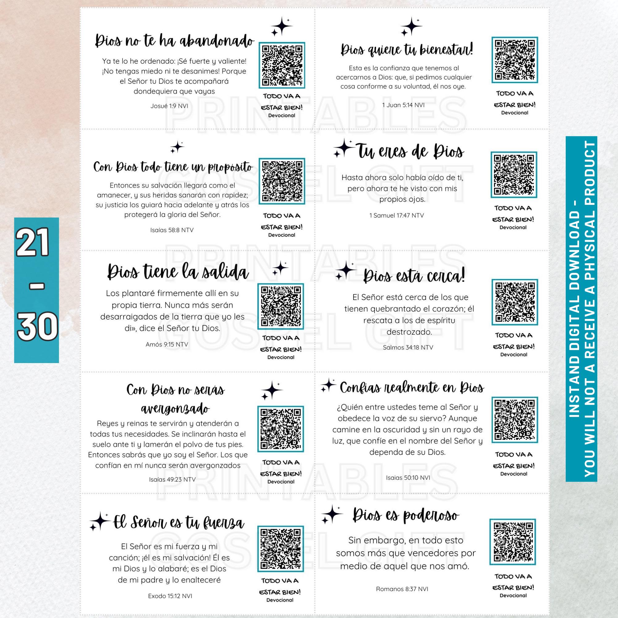 Printable Spanish Bible Verse Cards With QR Code for Devotional ...