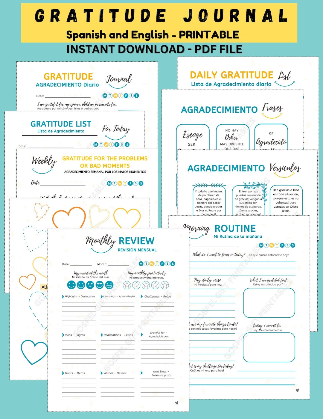 Gratitude Journal Printable in Spanish and English, Gratitude Worksheet ...