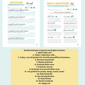 Gratitude Journal Printable in Spanish and English, Gratitude Worksheet ...
