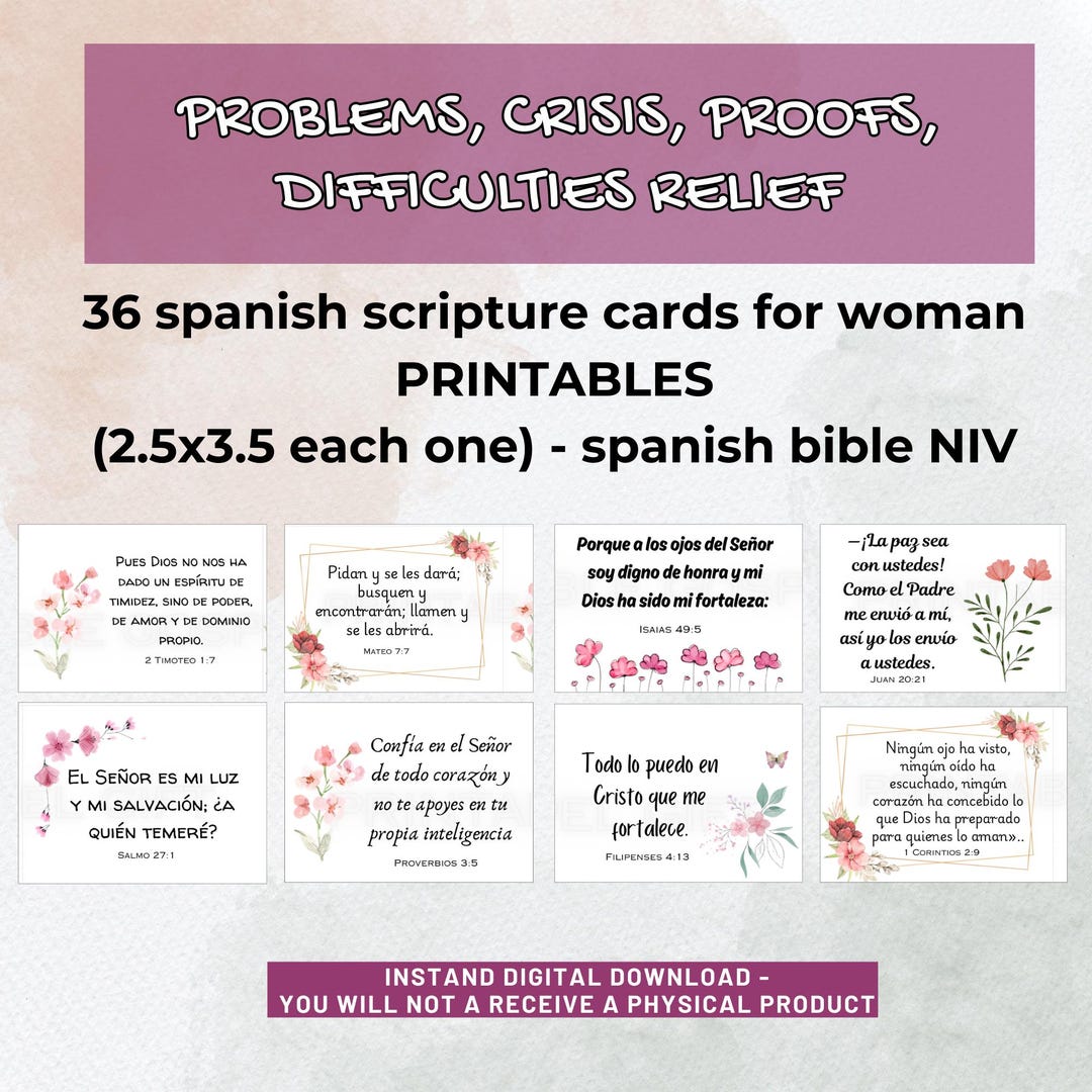 36 SPANISH Scripture Cards for Woman Printable, Encouragement Bible ...