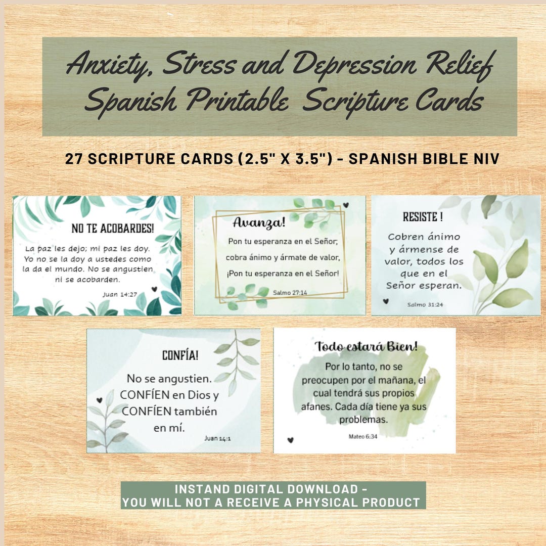 Fear and Anxiety Printable Spanish Scripture Cards, NIV Bible Verses ...