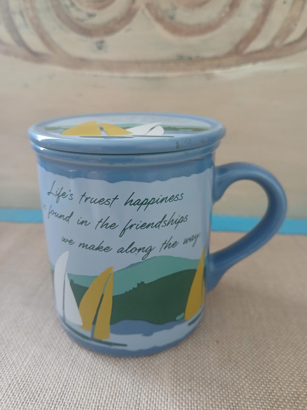 Vintage 1985 Blue Hallmark Mug Mates With Sailboats Coffee Mug Cup With ...