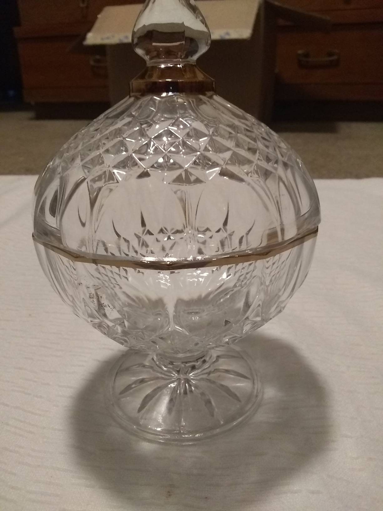 Vintage Pressed Glass Diamond Pattern Candy Dish With Lid Gold - Etsy