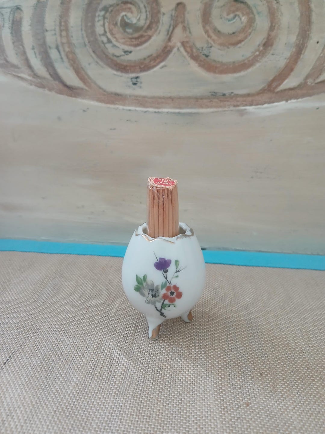Vintage Enesco Imports Ceramic Footed Handpainted Floral Egg Toothpick ...