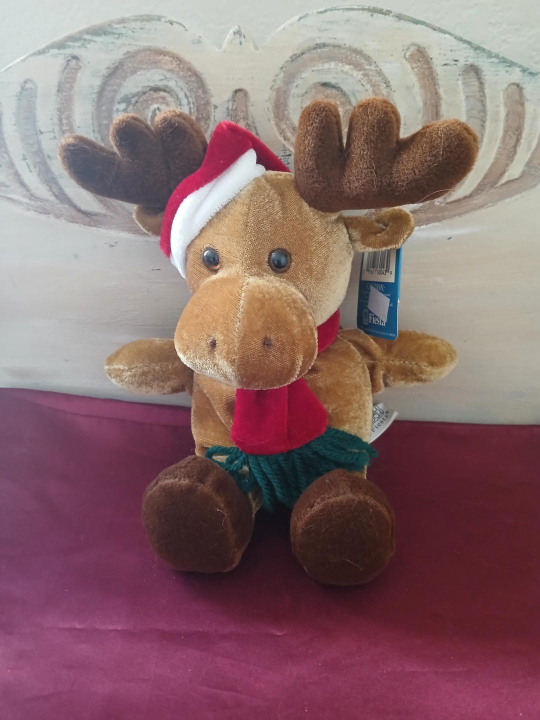 1999 Fiesta Stuffed Animal Plush Christmas Moose Wearing Hat and Scarf ...