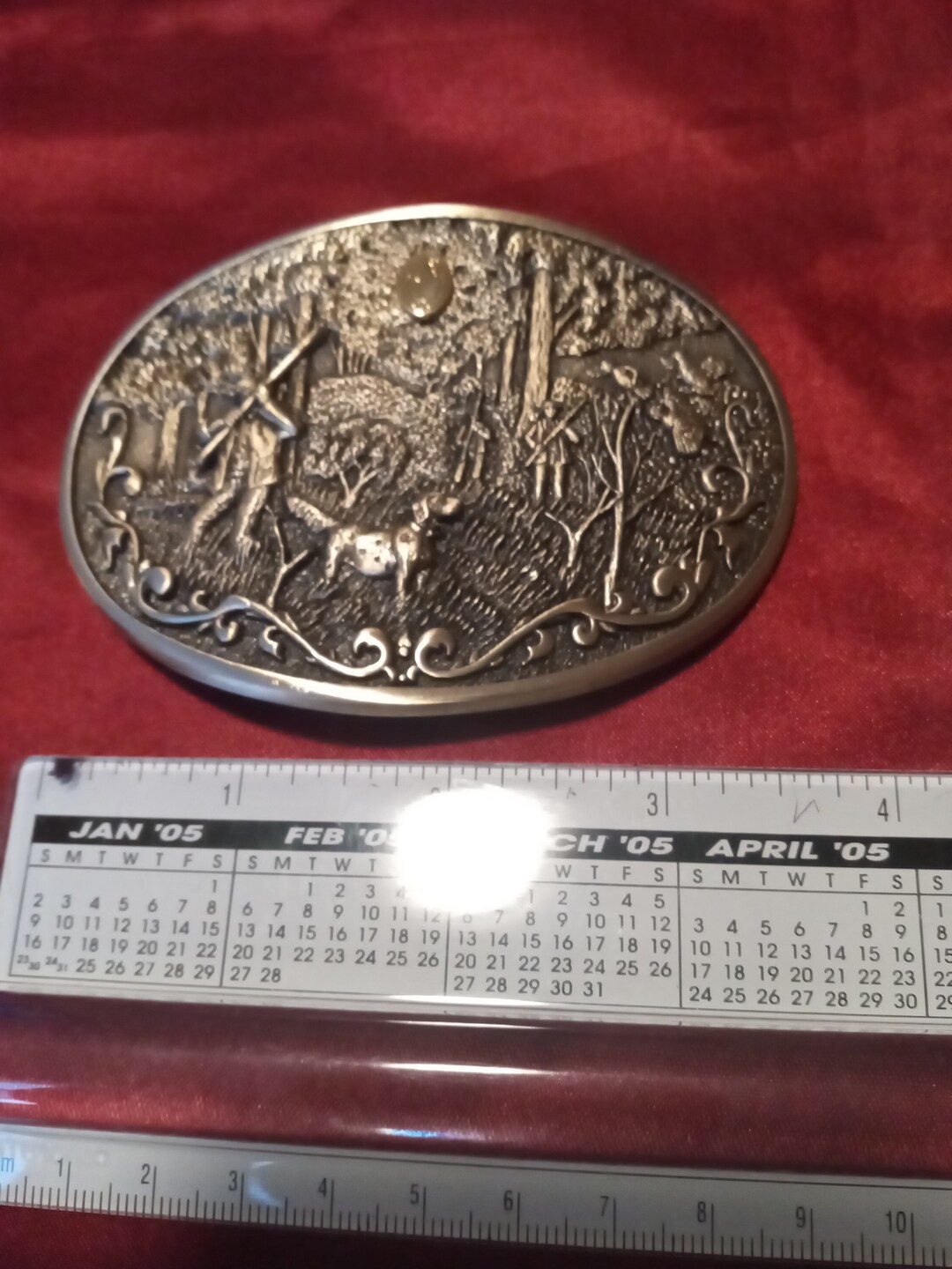 1981 Solid Brass Engraved Hunting Scene Belt Buckle With 10k Gold ...