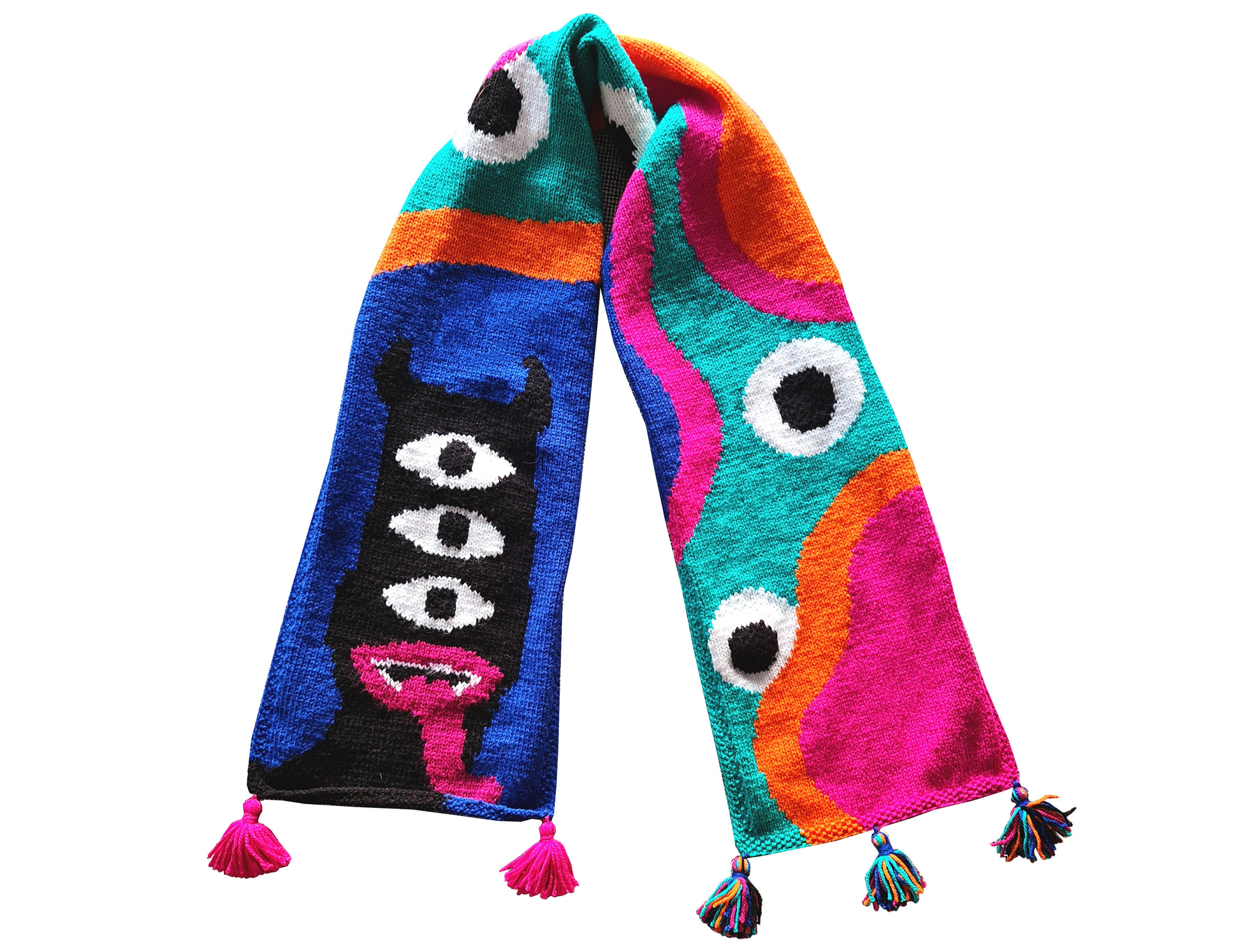Hand Knit Scarf Unique Design Alien - Etsy