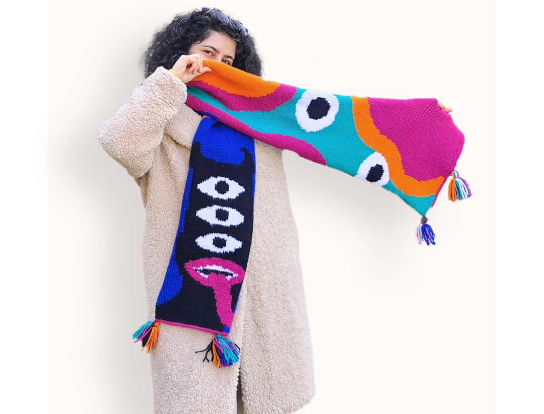 Hand Knit Scarf Unique Design Alien - Etsy