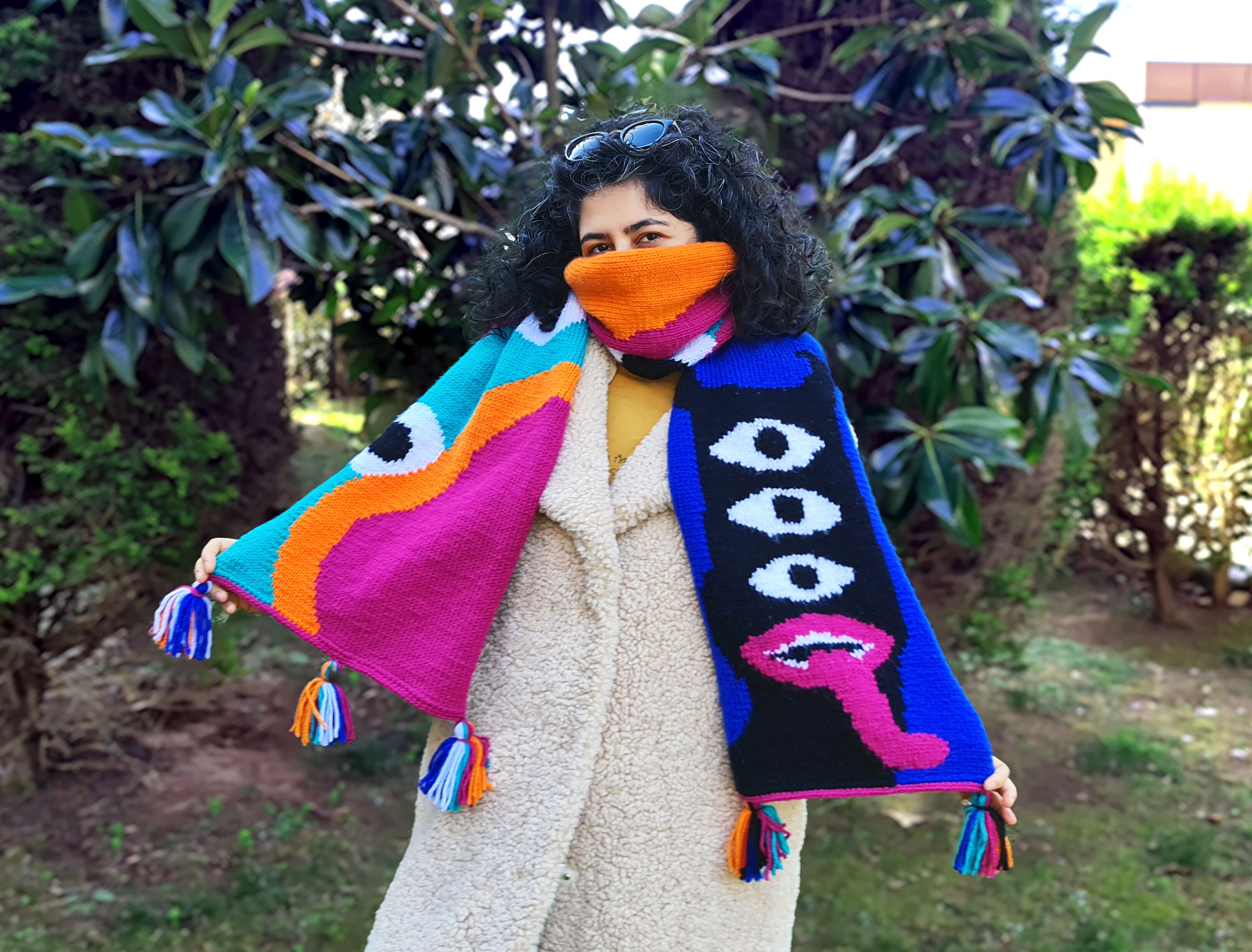 Hand Knit Scarf Unique Design Alien - Etsy